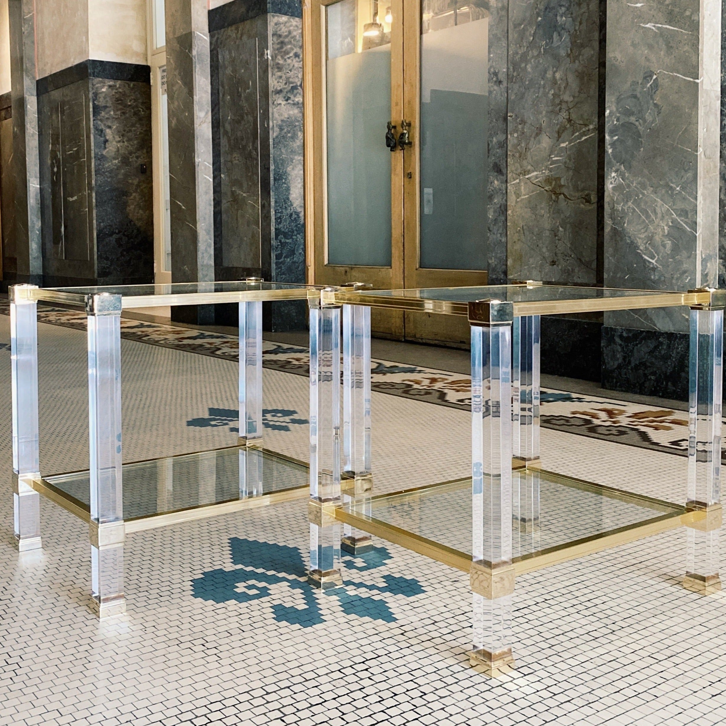 PIERRE VANDEL PARIS / Lucite + Brass Two Tier Side Tables – Domestic ...